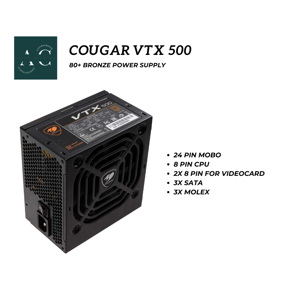 COUGAR VTX 500W 80+ BRONZE POWER SUPPLY [FULL BLACK SLEEVED CABLES ...