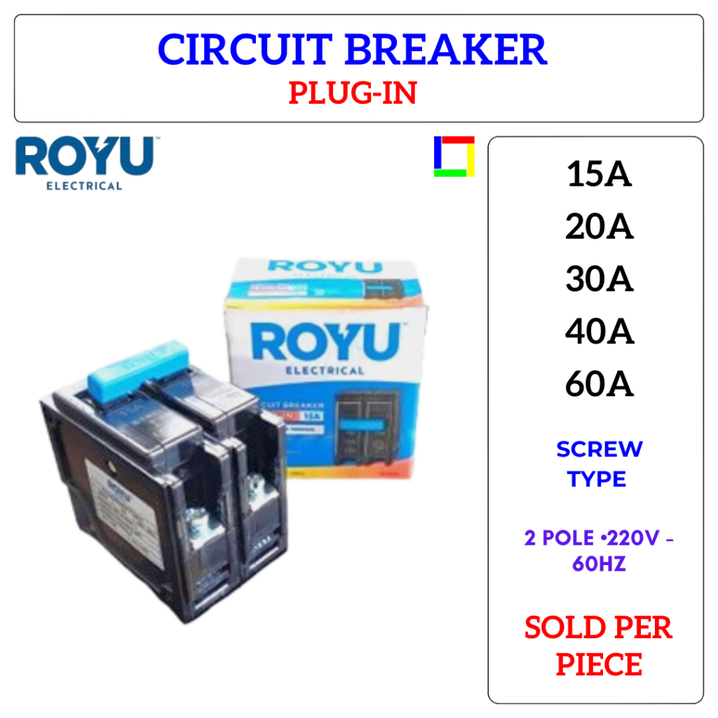 Royu CIRCUIT BREAKER (Plug-In Type) Screw Type Terminal, 2-Poles, 220V ...