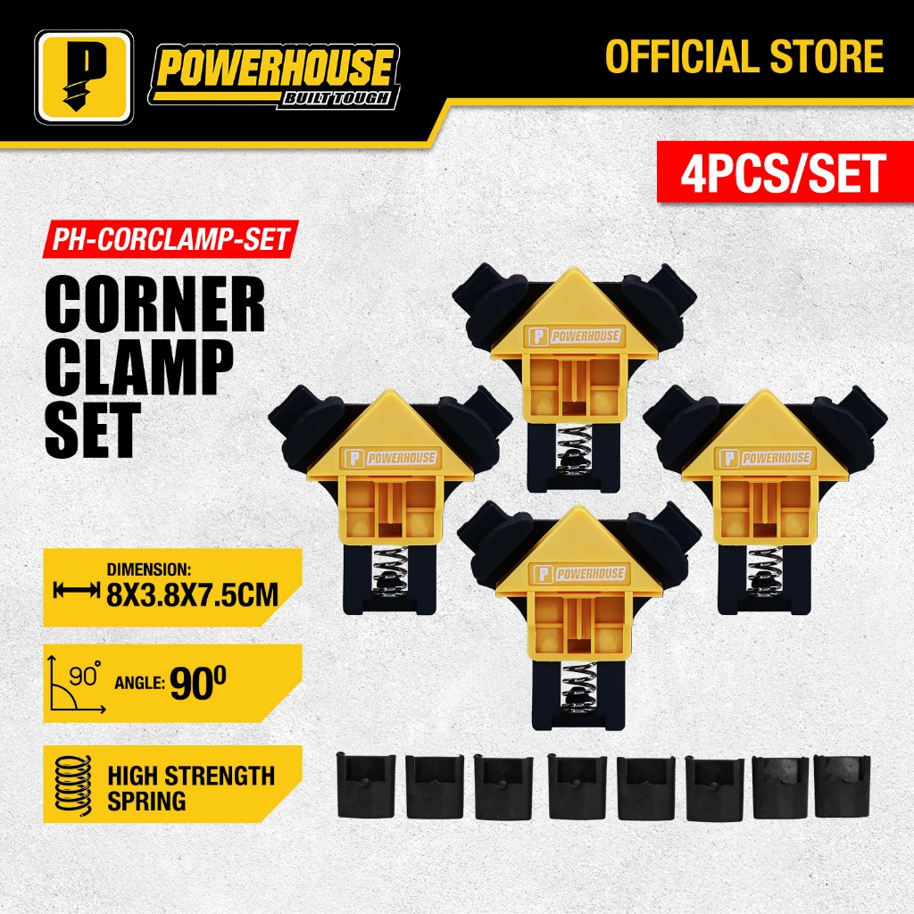 PowerHouse 4pc 90° Corner Clamp Set – Heavy Duty Right Angle Clamps for ...