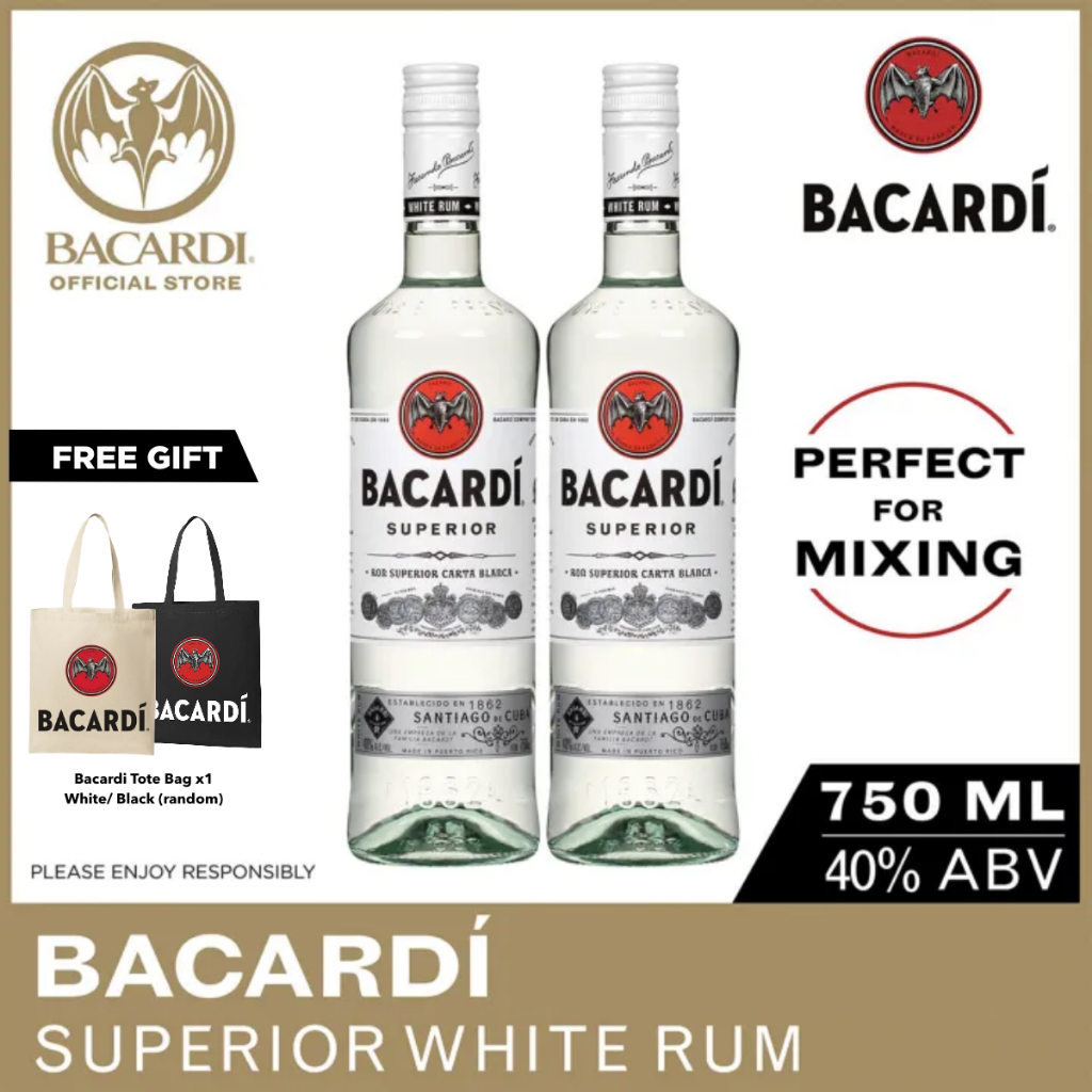 [Bundle of 2] BACARDI Superior White Rum - 750ml / 75cl, 40% ABV x2 w ...