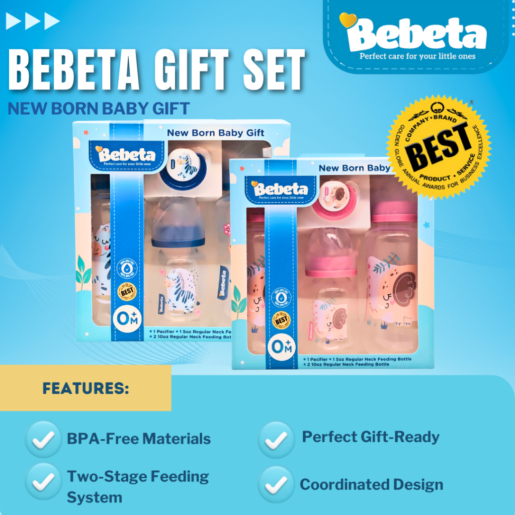 Bebeta Gift Set Pink/Blue (Feeding Bottle, Pacifier) | Shopee Philippines