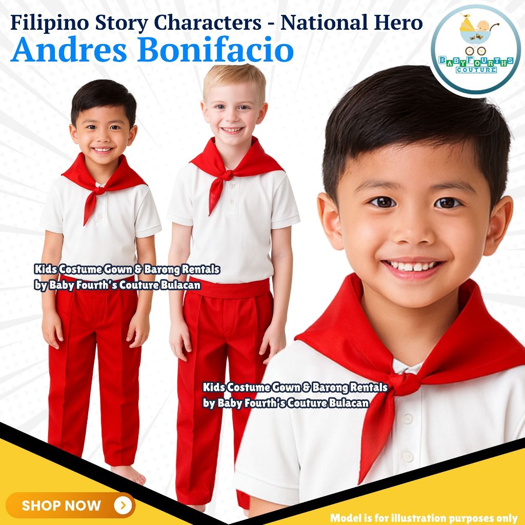 Filipino Story Character Bonifacio Katipunero Farmers Costume for Kids ...