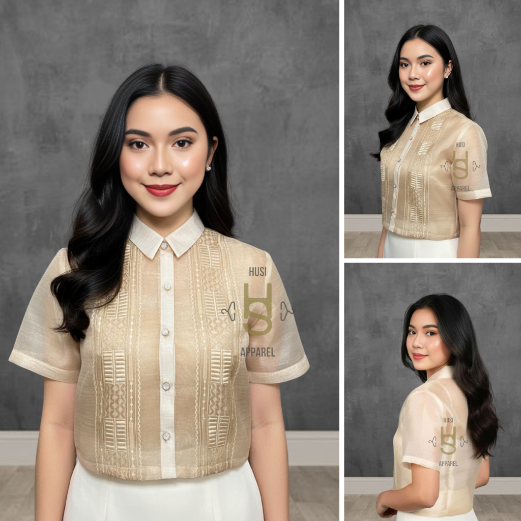 MODERN LADIES POLO CROP TOP BARONG - CREAM BURDA | Shopee Philippines
