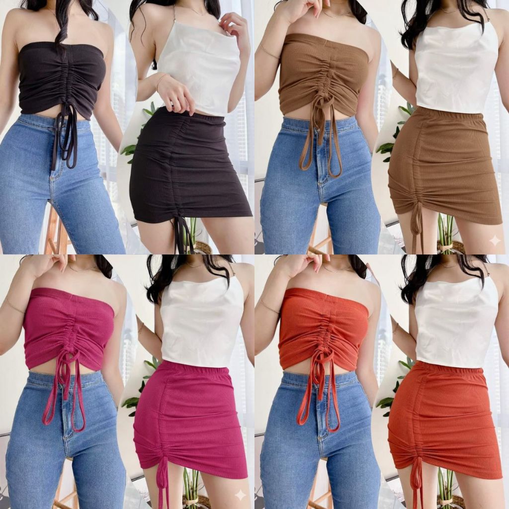 ITK Korean 2-in-1 Skirt Tube Top Trendy Knitted w/ Side String Skirt ...