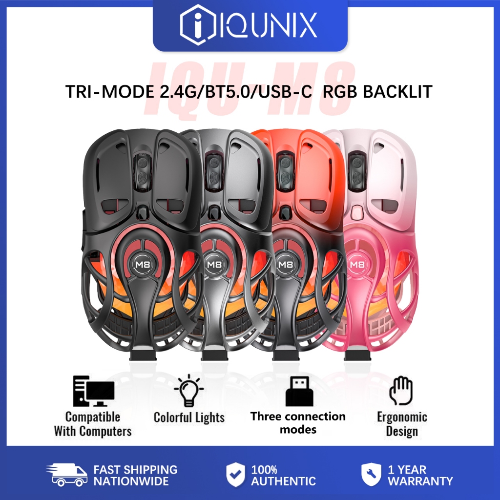 IQUNIX Gaming mouse tri-mode 2.4G/Bluetooth/USB-C, 12000 DPI RGB ...