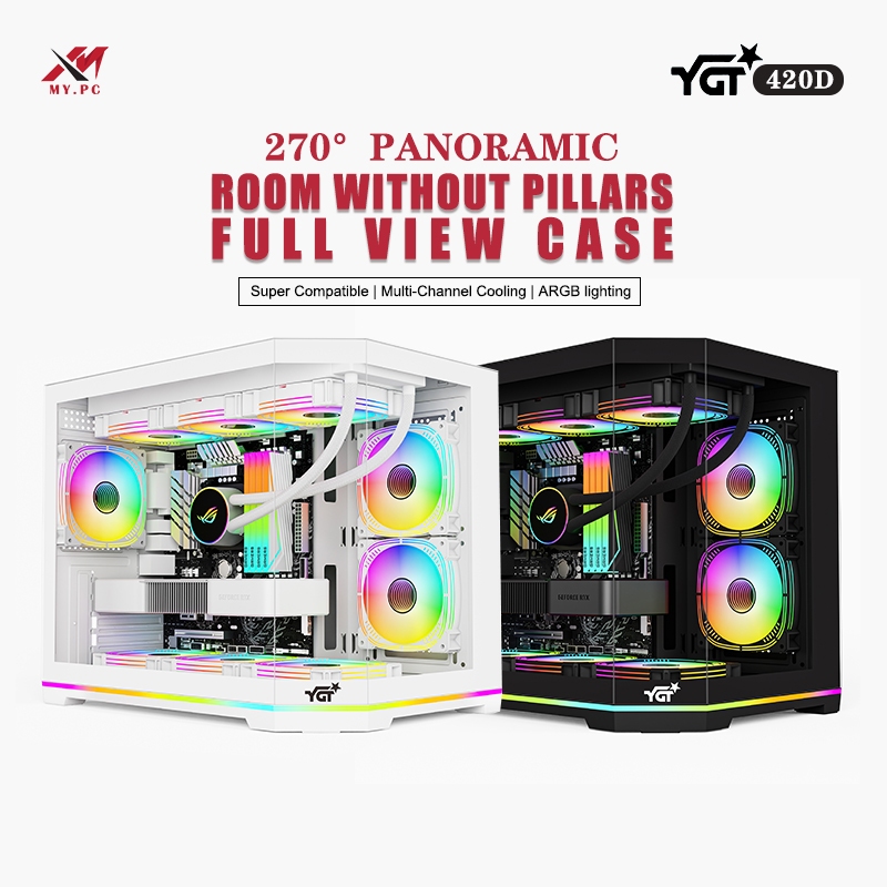 YGT 420D Micro ATX PC Case 270° Panoramic Room Without Pillars Full Sea ...