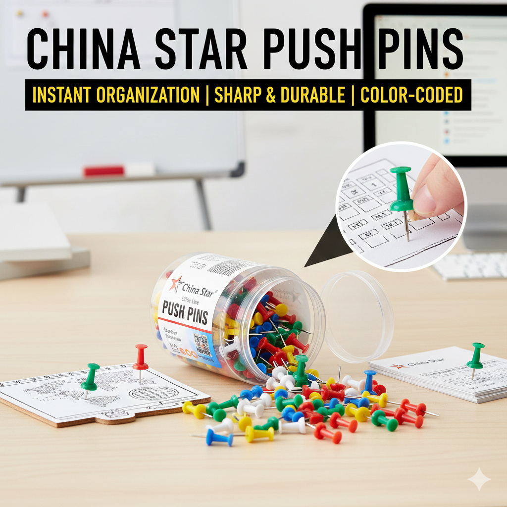 China Star Push Pins (30/100 Pcs) | Assorted Color Tacks | Plastic Head ...