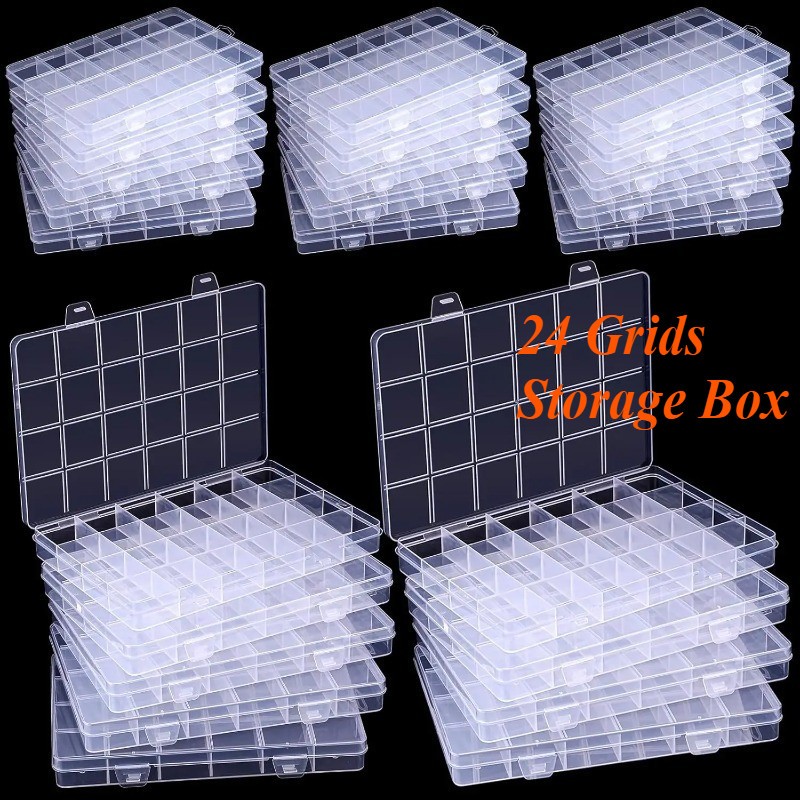 24 Grids Plastic Organizer Box Jewelry Beads Storage Container DIY ...