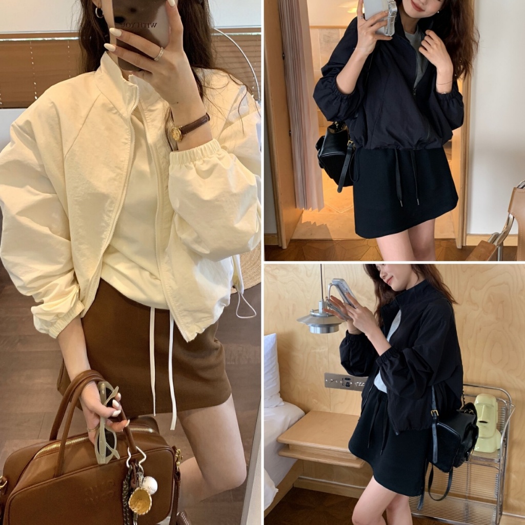 Beryl Korean style solid color jacket Simple and relaxed long-sleeved ...