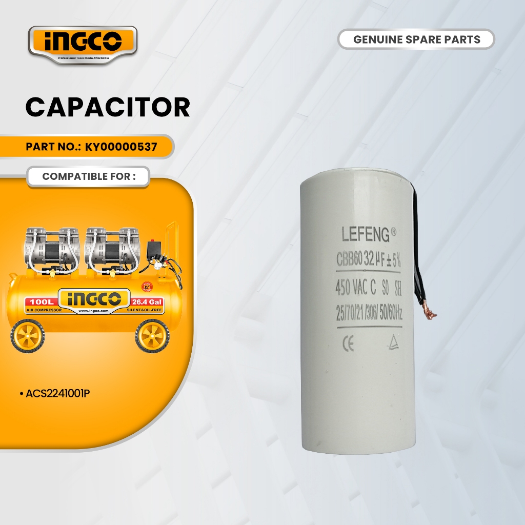 INGCO KY00000537 Capacitor for ACS2241001P Air Compressor Oilless (X2 ...