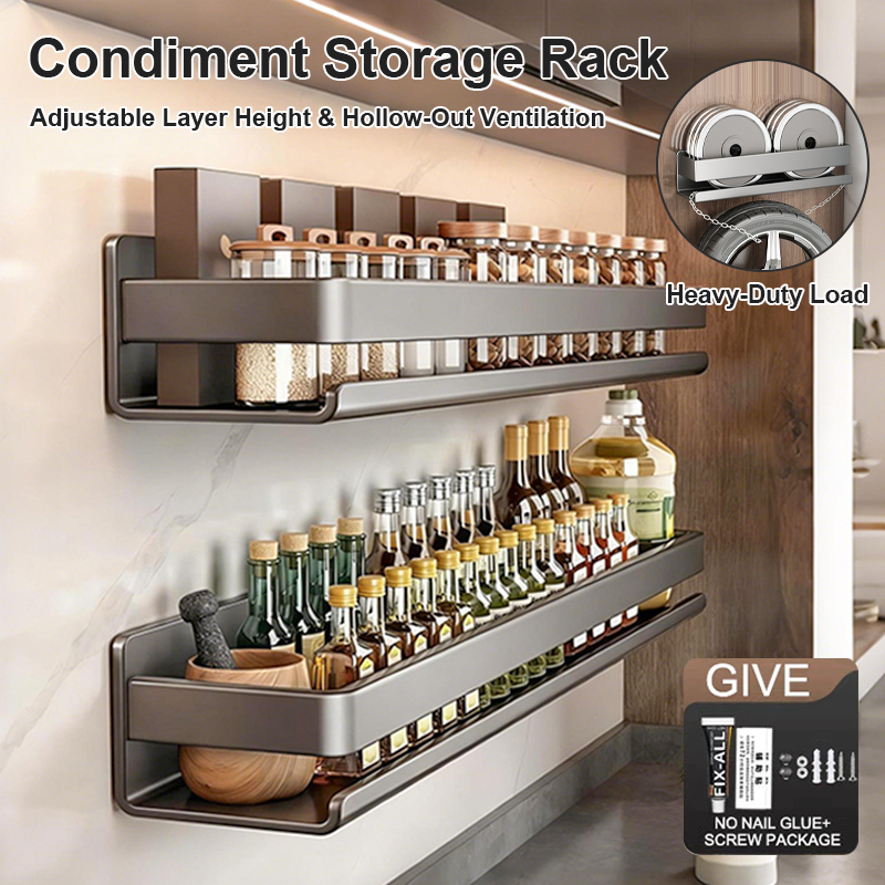 Wall Mounted Condiments Organizer Utensils Spice Rack Holder Kitchen ...