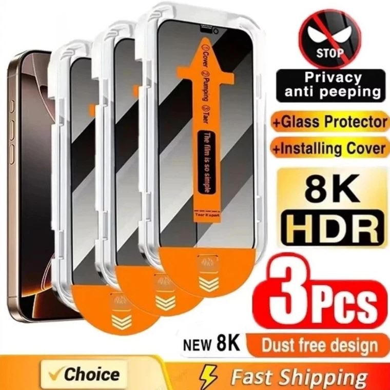 Easy Quick fit Installation HD Privacy Tempered Glass Screen for iPhone ...