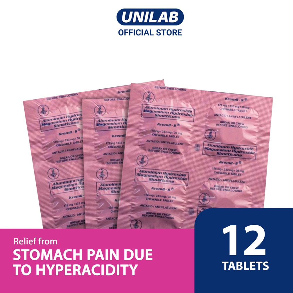 Unilab Kremil-S 12 Tablets - Antacid for Fast Relief from Hyperacidity ...