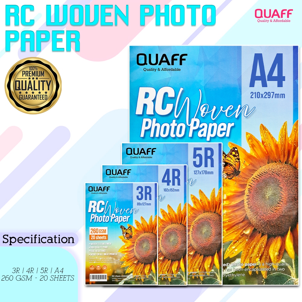 QUAFF RC Woven Inkjet Photo Paper No Back Print A4 | 5R | 4R & 3R Size ...
