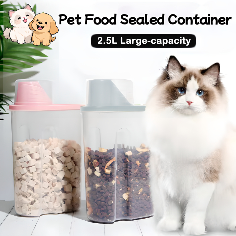 2.5L Pet Food Sealed Container with Measuring Cup for Cat Food Dog Food ...