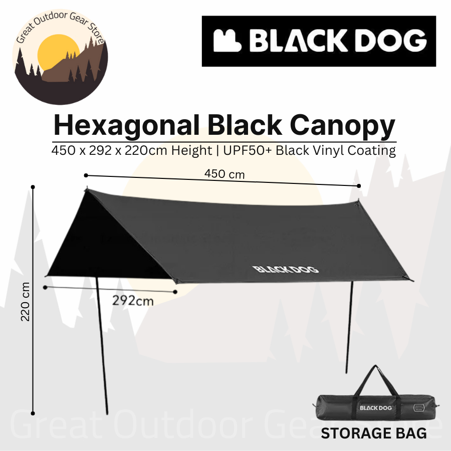 BLACKDOG Hexagonal 150D Canopy Tarp Multi-purpose Black Vinyl UPF50 ...