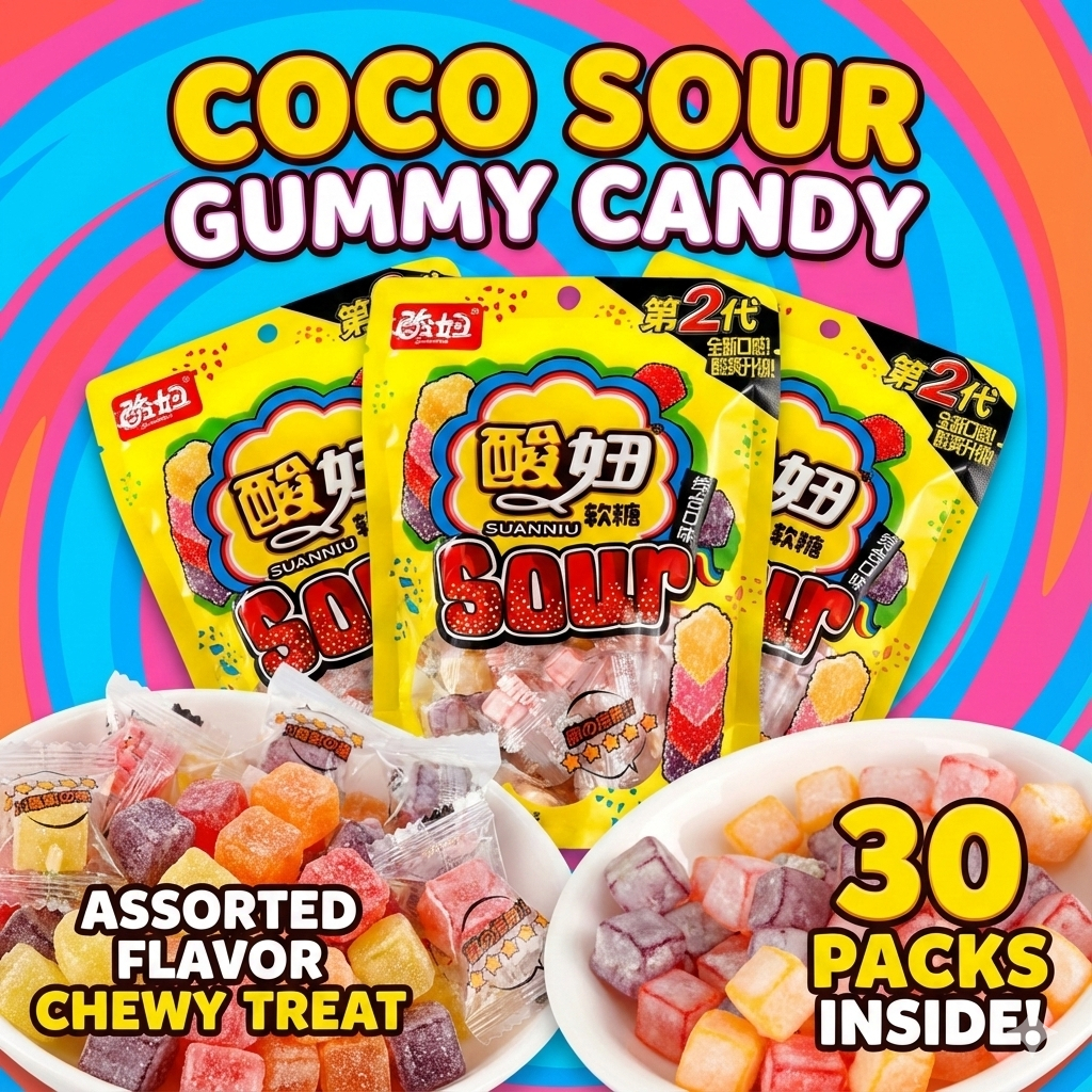 COCO Sour Gummy Candy 30 Packs – Assorted Fruity Sweet & Sour Chewy ...