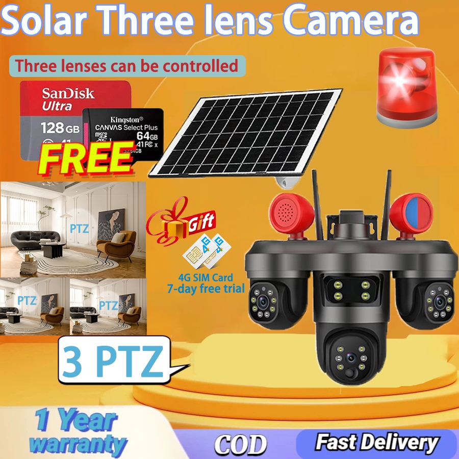 Solar V380 Pro 3PTZ Lens 12MP Waterproof Alarm Outdoor 1080P Night ...