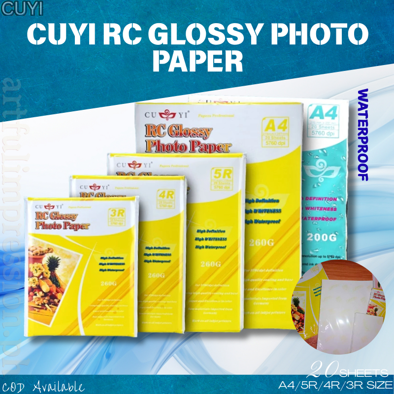 CUYI Best Seller RC Glossy Waterproof Inkjet Paper 20 Sheets | A4/3R/4R ...