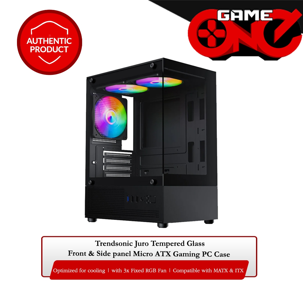 Trendsonic Juro Tempered Glass Front & Side Panel Micro ATX Gaming PC ...