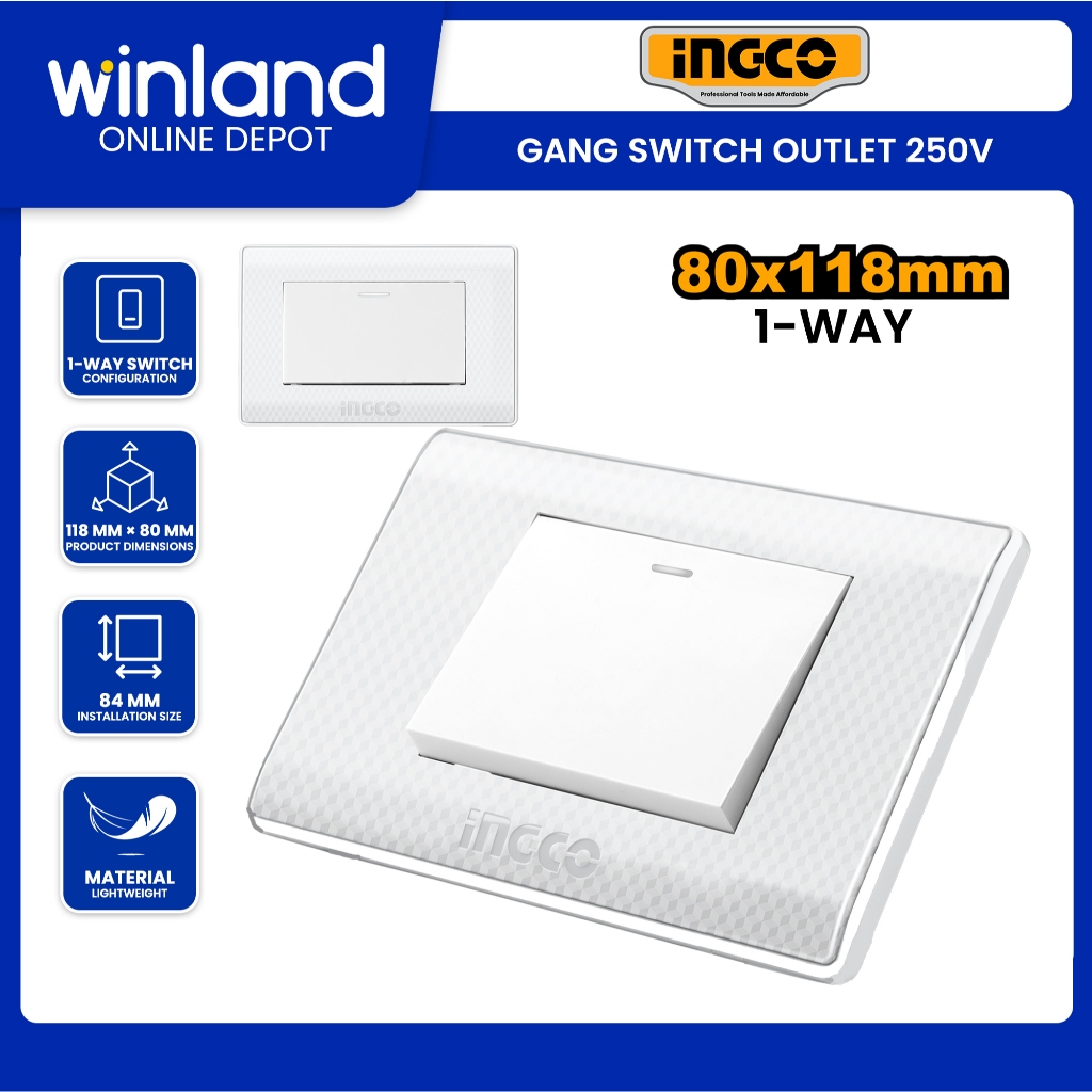 Ingco by Winland 1-Gang Switch Outlet 250V~ | 50/60Hz 118 x 80mm ...