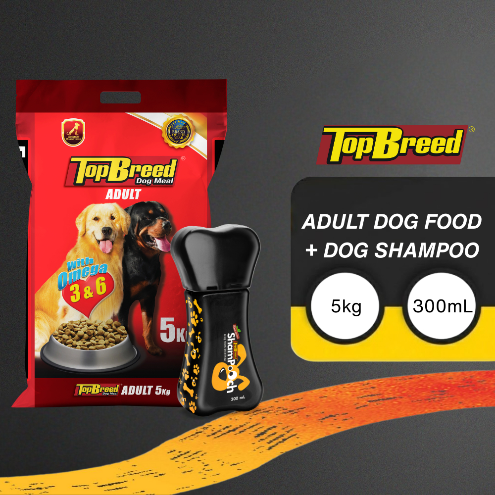 TopBreed Adult Dog Meal Dry Pet Food 5kg + TopBreed ShamPooch Dog ...