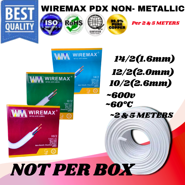 WIREMAX PDX NON METALLIC SOLID WIRE [12/2] & [14/2] PER 2 and 5 METERS ...