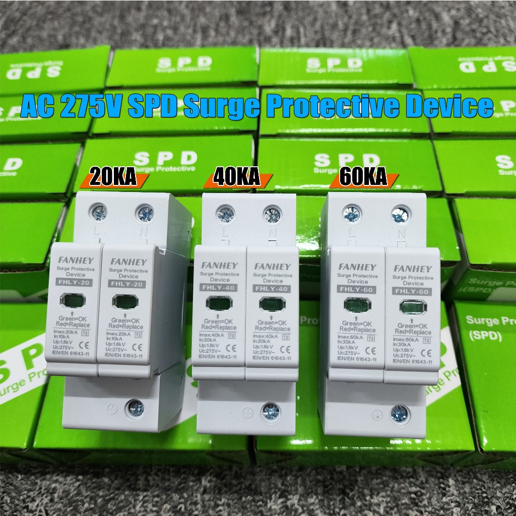 AC SPD Din Rail 20KA 40KA 60KA 2P 275V House Lightning Surge Protector ...