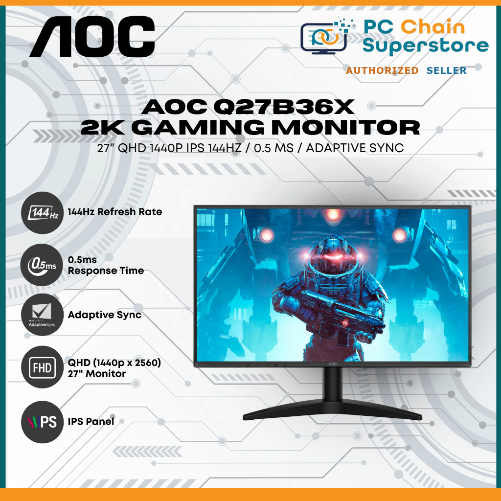 AOC Q27B36X 2K GAMING MONITOR - 27" QHD 1440P IPS 144HZ / 0.5 MS ...