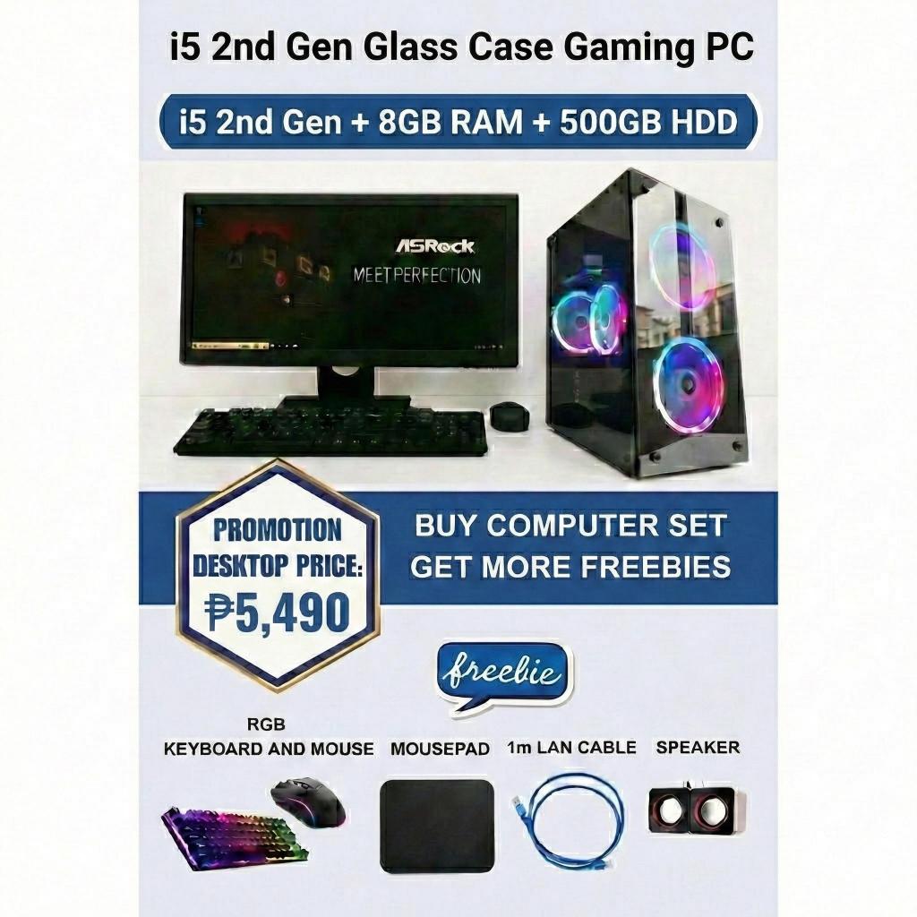 Intel Core i3/ i5/i7 2Fan Glass case case Desktop PC 8GB RAM 500GB HDD ...