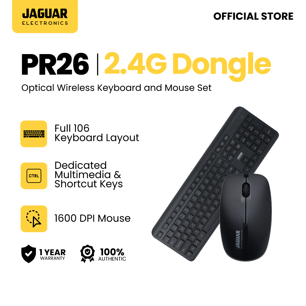 Jaguar Electronics PR26 2.4G Optical Wireless Keyboard and Mouse Set ...