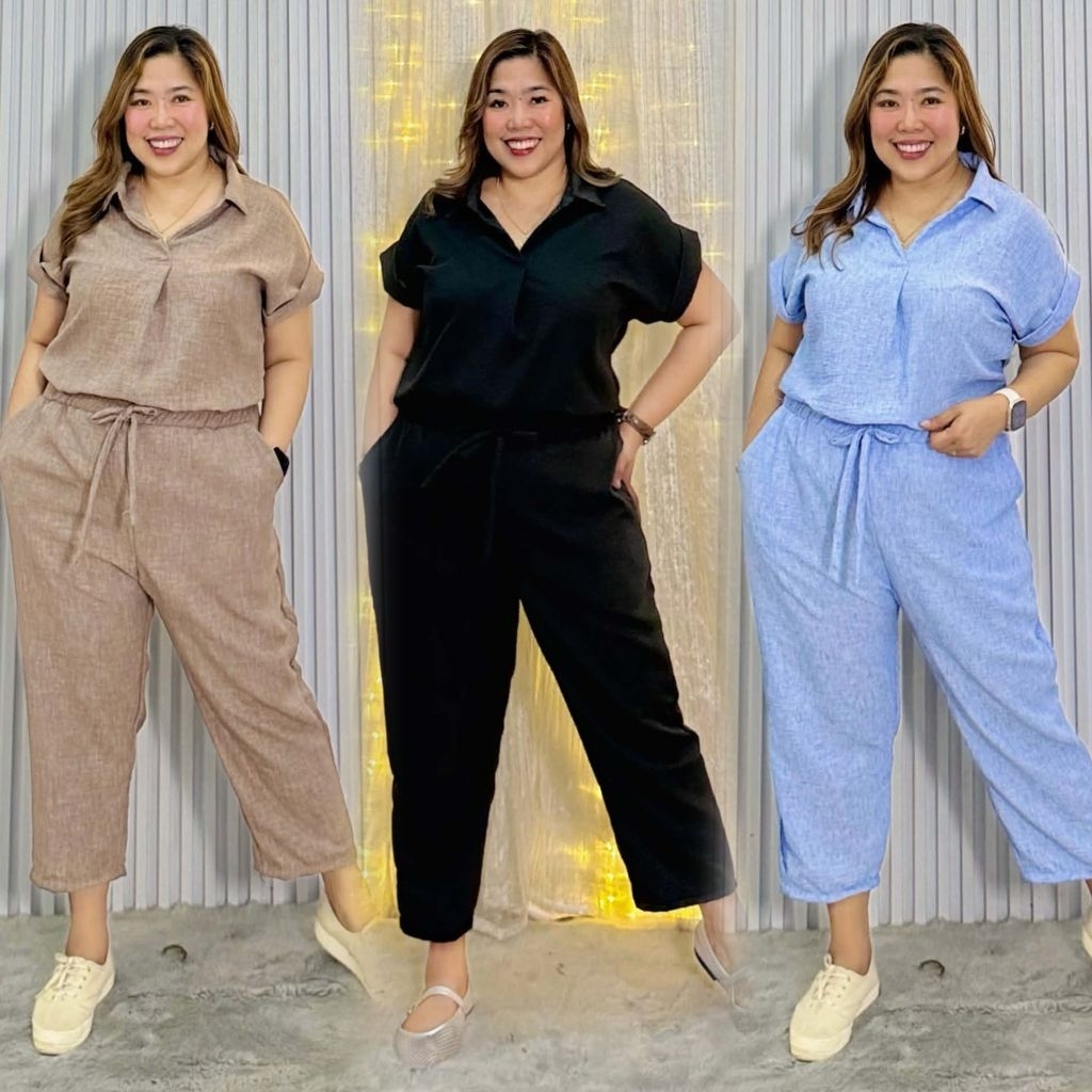 ♥️ POLLY COLLARED NOTCH NECK & CROPPED PANTS COORDS (LARGE-2XL ...