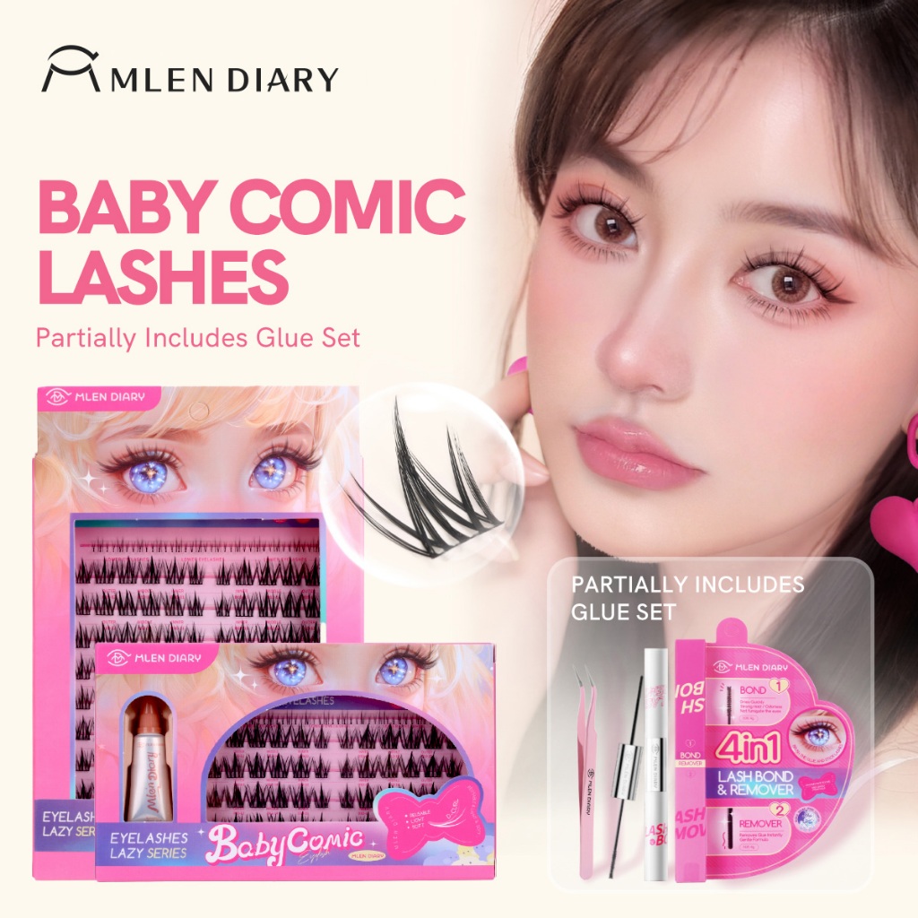 MLEN DIARY False Eyelashes With Glue Segmented Cluster Lashes Reusable ...