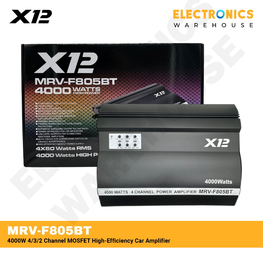 X12 MRV-F805BT – 4000W 4/3/2 Channel MOSFET High-Efficiency Car ...
