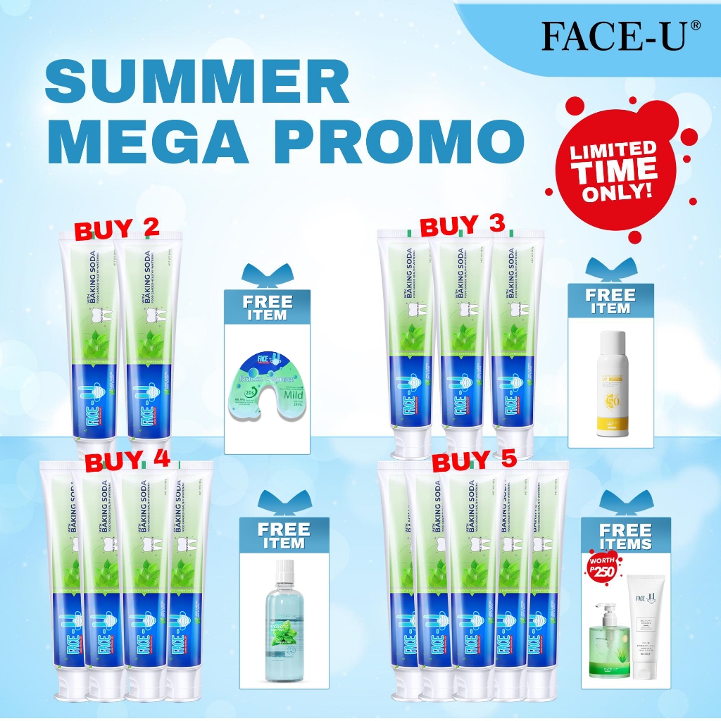 FACE-U SUPER MEGA PROMO TOOTHPASTE with FREE ITEMS 180g Baking Soda ...