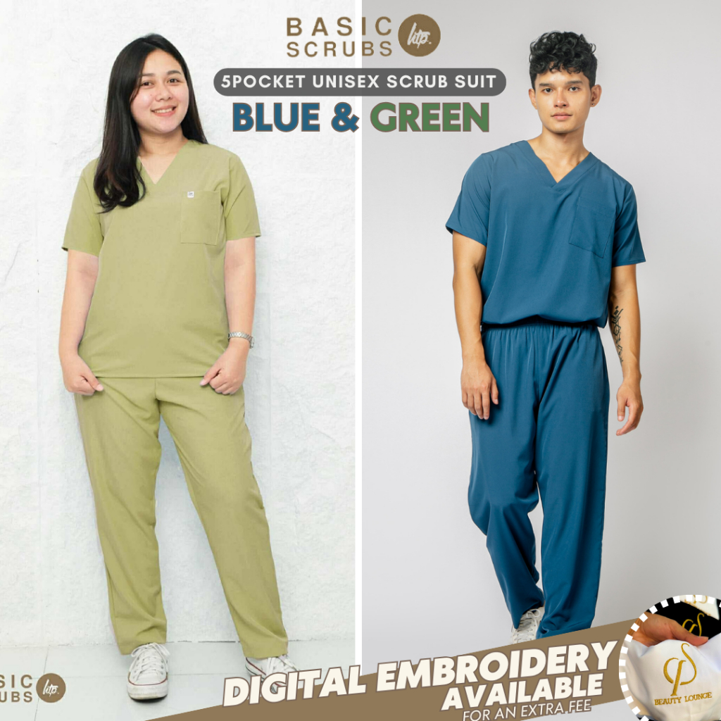 HTP Basics 5P Unisex Scrub Suit Set (BLUE & GREEN) | 5 Pocket Scrub ...