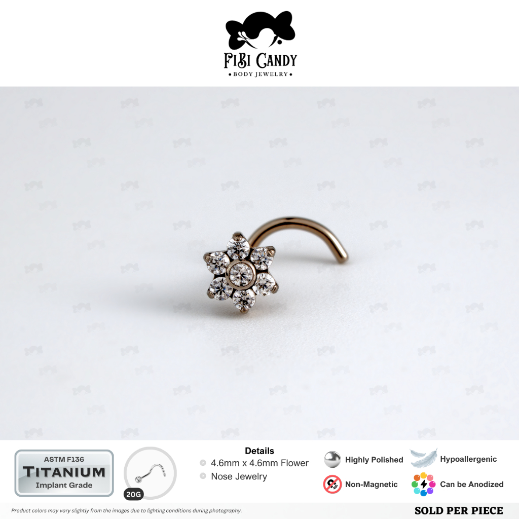 FiBiCandy NSR0003 Nisha ASTM F136 Titanium Piercing Bezel CZ Nose Screw ...