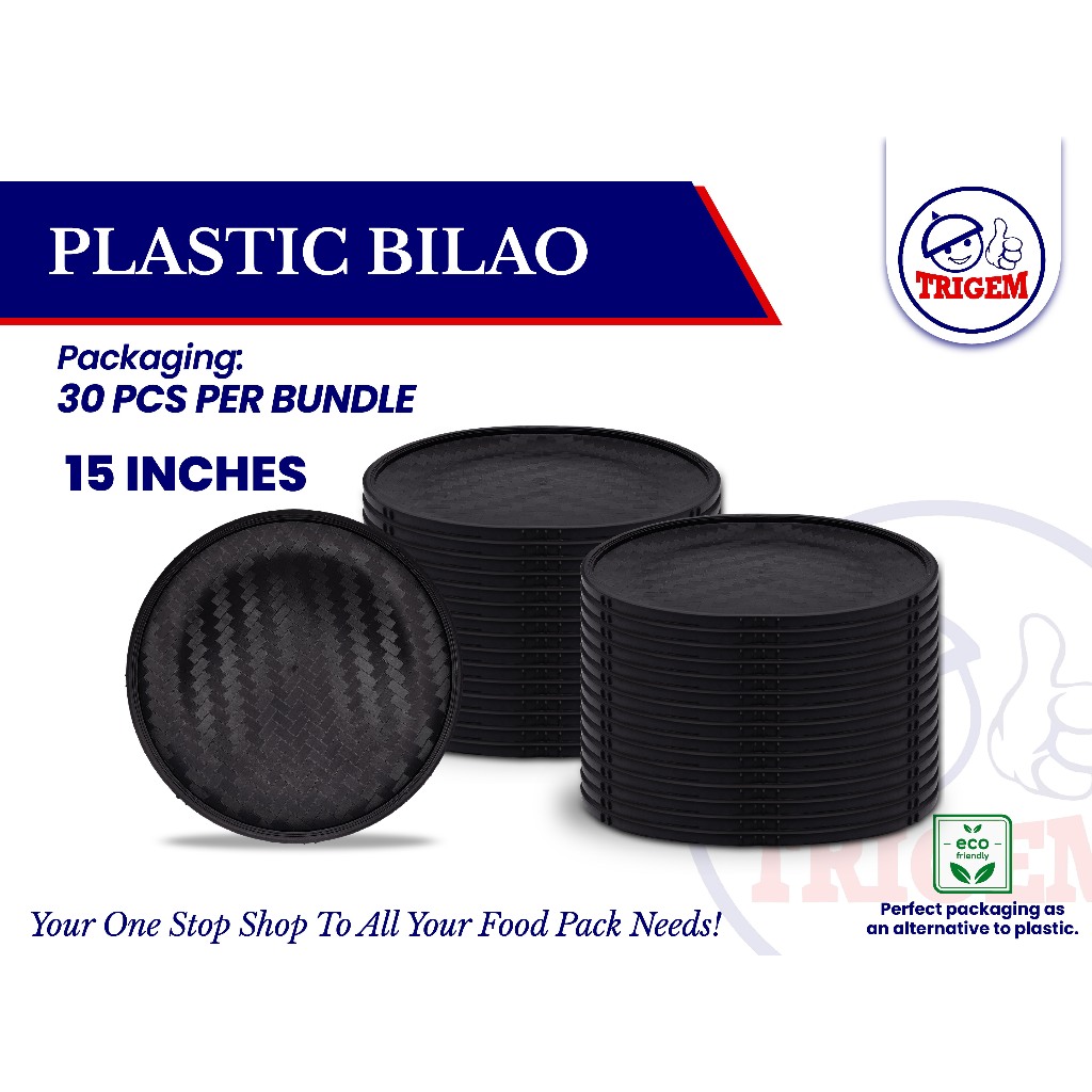 [ 30 Pcs = 1 Bundle ] TRIGEM Plastic Bilao 15 Inches Black Food Tray ...