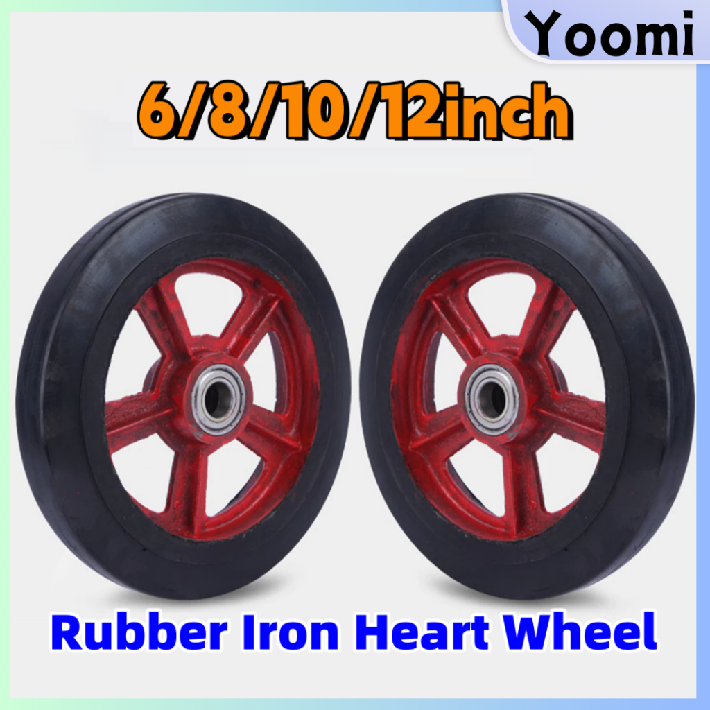 2Pcs Push Cart Rubber Wheel Heavy Duty Trolley Rubber Iron Heart Solid ...