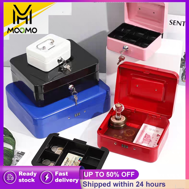 Metal Petty Cash Box Handle Tray Safe Money Coins Bill Key Security ...