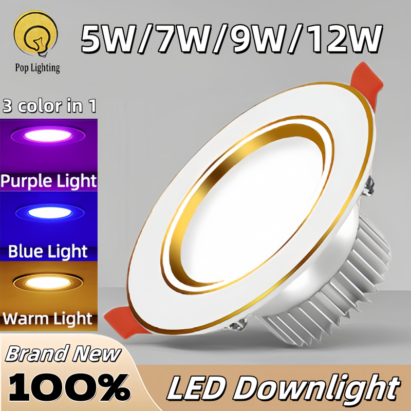 Tricolor pin light led ceiling light 5W/7W/9W/12W Recessed Downlight ...