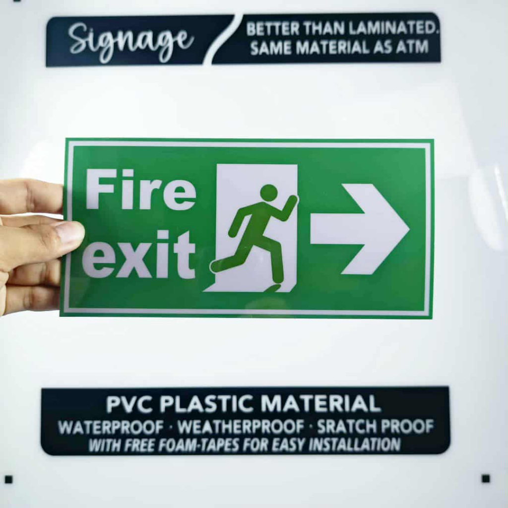 SIGNAGE - FIRE EXIT - RIGHT ARROW - GREEN SIGN - PVC PLASTIC MATERIAL ...