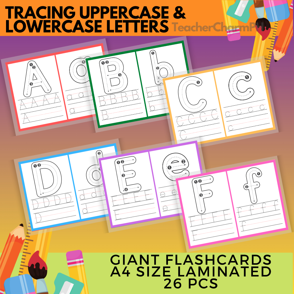 TRACING BIG & SMALL LETTERS GIANT FLASHCARDS Laminated Educational ...