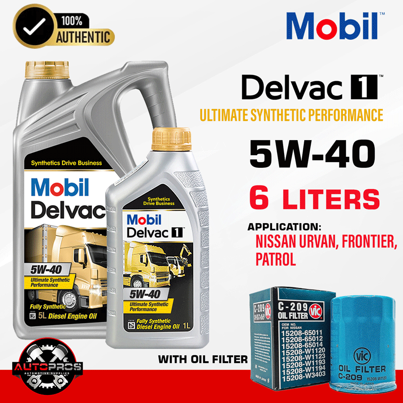 Mobil 5W-40 Delvac 1 Fully Synthetic Diesel Oil 6 Liters for Nissan ...