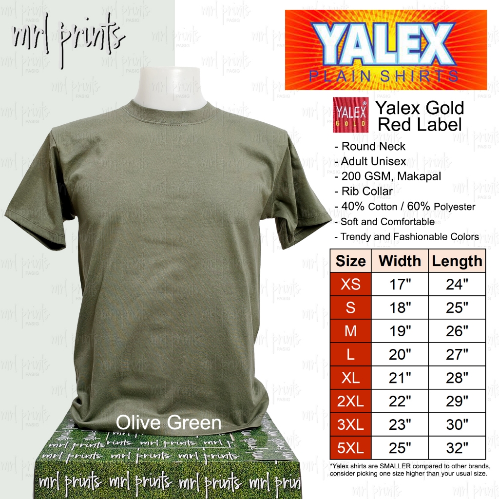 Yalex Plain Shirt Olive Green Red Label Gold Makapal Premium Unisex ...