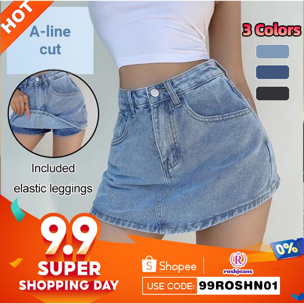 【On Hand】Denim skort for woman Korean palda shorts High Waist Skirt for ...