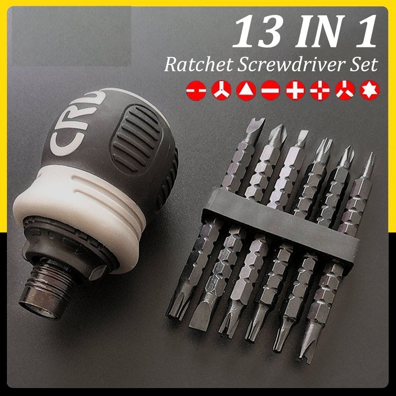 13-in-1 Ratchet Screwdriver Set CR-V Steel Magnetic Tip & Adjustable ...