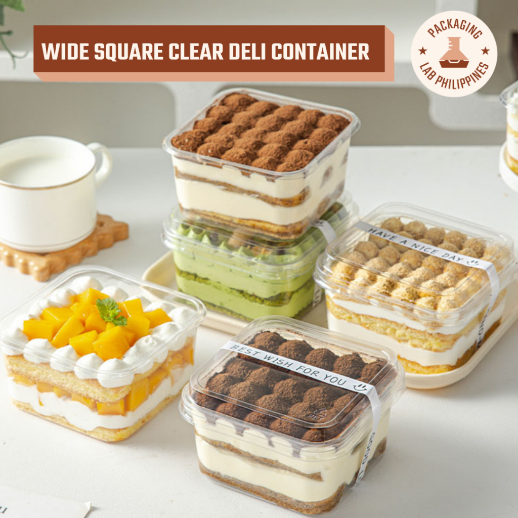 [25/50pcs] Wide Square Clear Container Single Serving Tiramisu Cake Box (340ml / 520ml) | Shopee ...