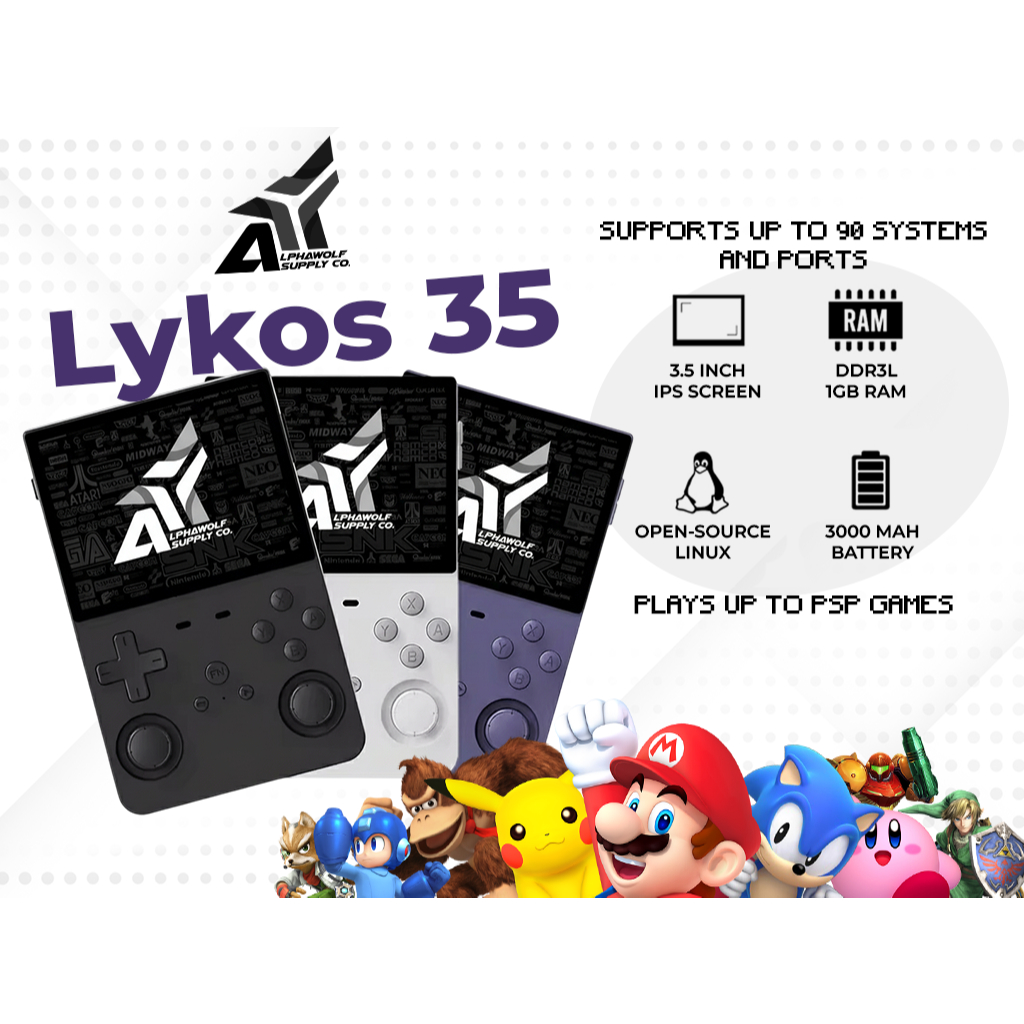 AlphaWolf Lykos 35 Retro Handheld Video Game Console ArkOS Linux System ...