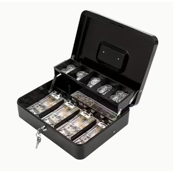 Cash Box with Key Durable Money Storage with 5 - Compartment Coin Tray ...